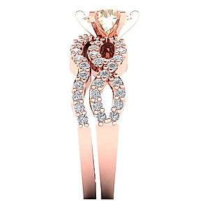 Clara Pucci 1.49 carat Round Shape Halo Solitaire Natural Morganite Engagement Wedding Anniversary Bridal Ring band set 14k Rose Gold 8