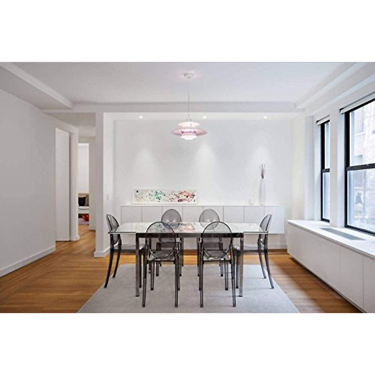 2xhome Set of 4 Large Size – Smoke Crystal Mid Century Modern Contemporary Ghost Side Chair No Arms Wheels Armless with Back Transparent Guest Work