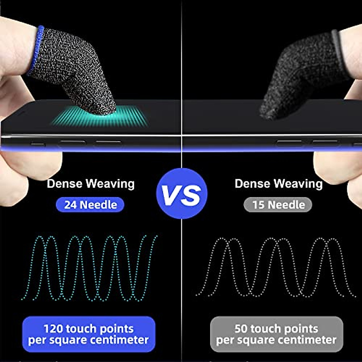 100 PCS Silver Fiber Gaming Finger Sleeves,Game Controller Finger Thumb Sleeves Finger Seamless Touchscreen Anti-Sweat Breathable Finger Covers,Compatible with for Most Mobile Phone