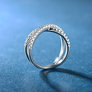 MDFUN 18K White Gold Plated Rhodium Cubic Zirconia Criss Cross X Ring for Women Engagement Wedding (5)