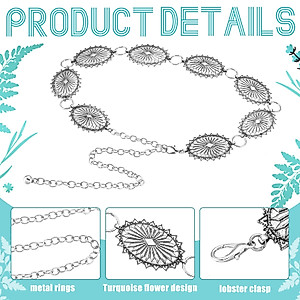 Newtay 4 Pcs Western Belts for Women Cowgirl Concho Belts Earrings Set Including 2 Metal Turquoise Belts 2 Pairs Dangle Earrings(Silver, Green)