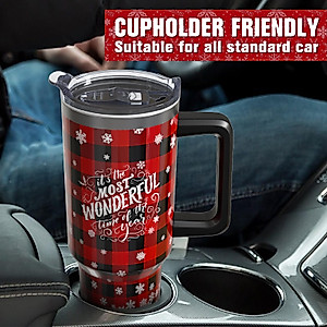 owbgsdh 40 oz Christmas Tumblers with Handle and Straw, Buffalo Snowflakes 40oz Stainless Steel Vacuum Insulated Travel Coffee Mug Cup Water Bottle, Christmas Decor Stuff Accessories Gifts for Women