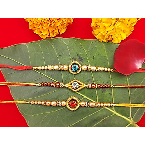 Palak Global Rakhi bracelet, Wrist Band. Fancy Rakhi three unique beautiful stones. Rakhi a best gift celebration with your Brother, Bhabhi/Sibling, Sister,beads and stone., stone