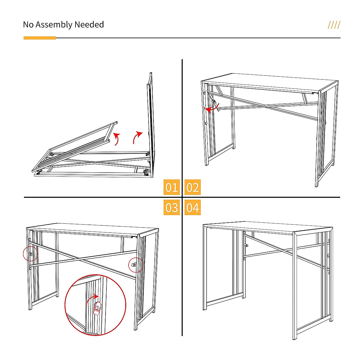 Lutown-Teen 32 inch Small Folding Desk, Writing Gaming Computer Camping Desk for Small Spaces, No Assembly Required Home Office Desk, Black Oak