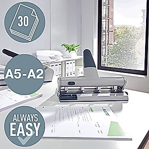 Leitz 51140184 Adjustable Hole Punch, up to 6 Hole Punching, 30 Sheets, Metal, AKTO, 51140084 - Silver
