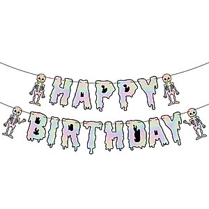 KatchOn, Iridescent Silver Halloween Birthday Banner - 10 Feet, No DIY | Halloween Happy Birthday Banner, Halloween Birthday Party Decorations | Happy Halloween Birthday Banner, Halloween Decorations