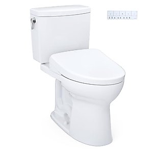TOTO WASHLET+ Drake II 1G Two-Piece Elongated 1.0 GPF Toilet with Auto Flush WASHLET+ S7 Contemporary Bidet Seat, Cotton White - MW4544726CUFGA#01