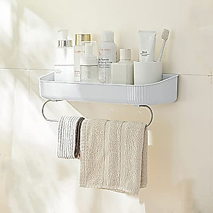 Poeland Bathroom Shelf with Towel Bar, Wall Mounted Shower Storage Organizer Shower Caddy for Bathroom Living Room Kitchen