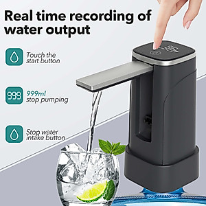 Dual-use Desktop Water Bottle Dispenser and Foldable Automatic Water Dispenser, W/LED Touch Display 5 Gallon Electric Drinking Water Pump,USB Charging Portable Water Dispenser for Home Camping,