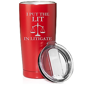 Smooth Body Tumbler Stainless Steel Vacuum Insulated Travel Mug Cup Gift I Put The Lit In Litigate Funny Law School Student Lawyer Paralegal (Red, 20 oz)