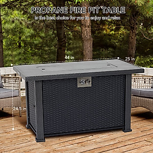 Propane Fire Pit Table 44 Inch, 50000BTU Rectangle Fire Table with Cover & Rain Cover, Sturdy Steel and Iron Fence Surface, CSA Safety Certified, Companion for Your Garden
