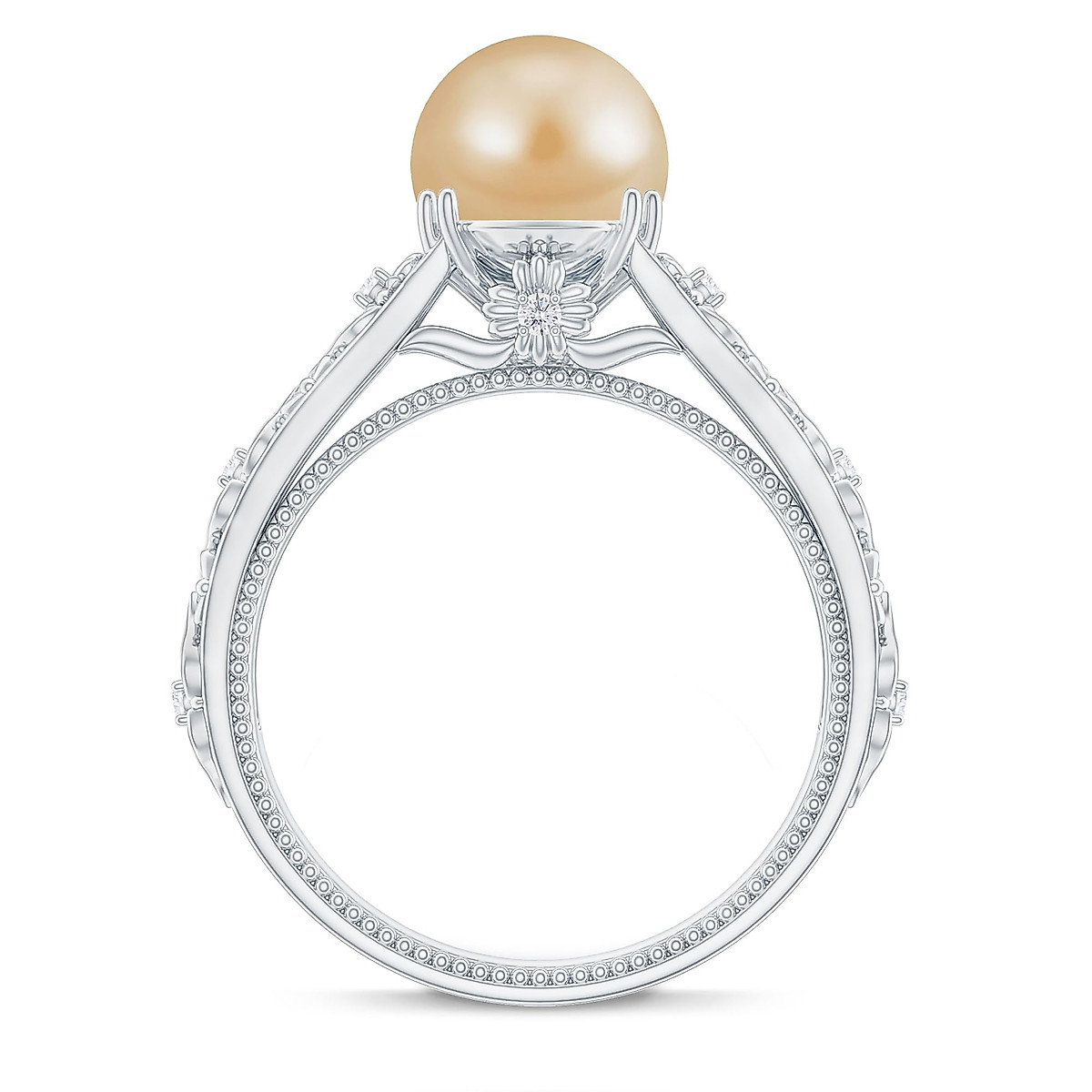 Rosec Jewels Natural Golden South Sea Pearl Solitaire Ring, Handpicked Certified 8MM Pearl Engagement Ring For Women, AAA Quality, 14K White Gold, Size:US 8.00
