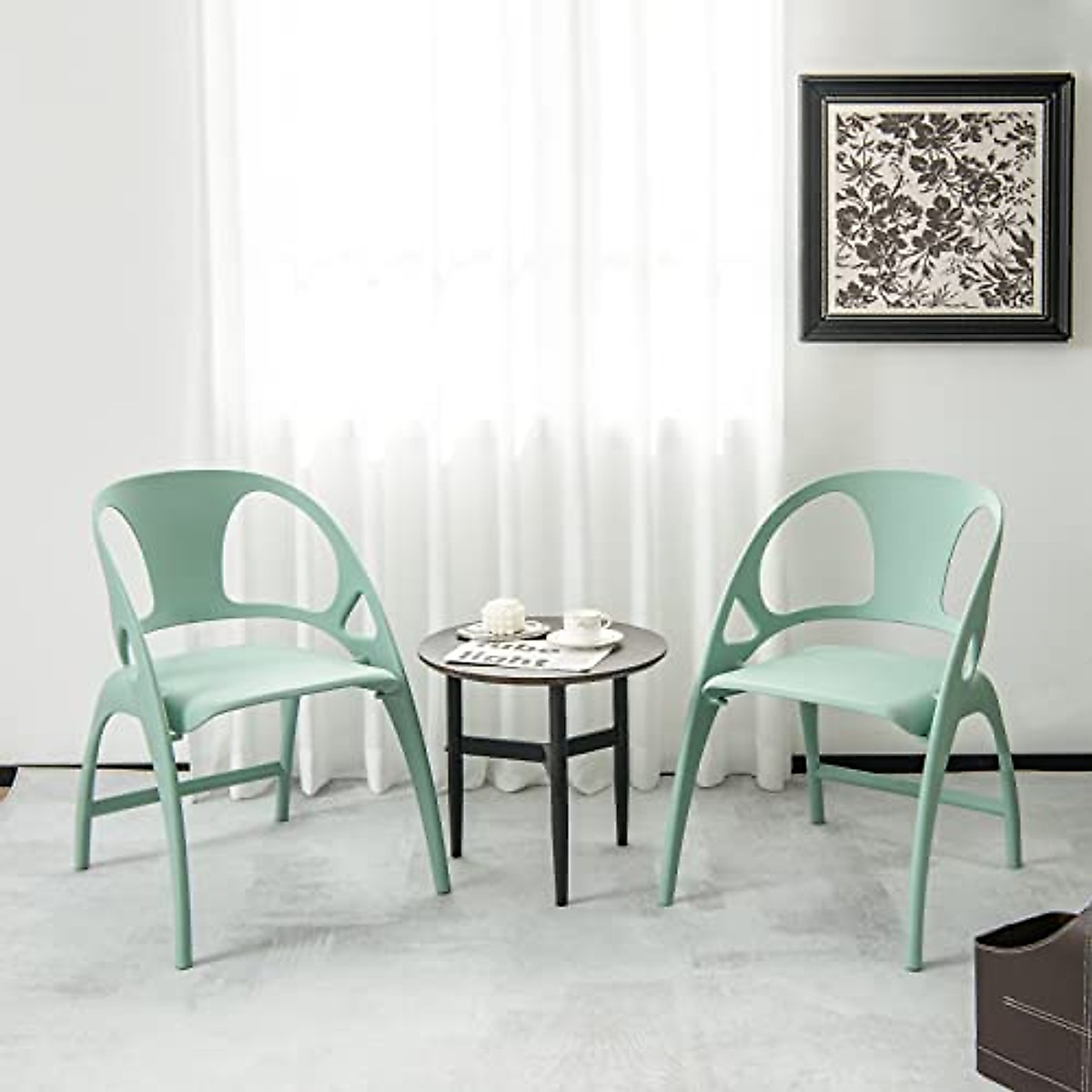 Giantex Folding Dining Chairs Set of 2, Outdoor Plastic Dining Chairs with Armrest and High Backrest, 330 LBS Modern Dining Chairs for Dining Room Kitchen, Green