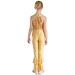 Aislor Girls Sequins Metallic One Piece Full Body Tank Unitard Zipper Back Bodysuit Dance Gymnastics Leotard Jumpsuit Gold 8 Years