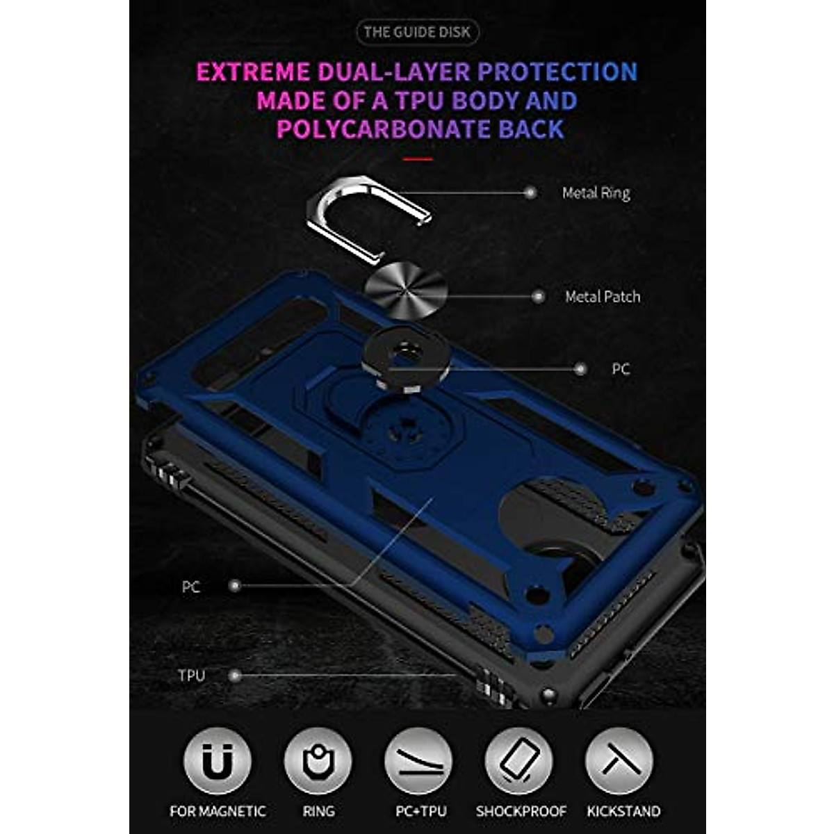 Moto Z4 Case,Moto Z4 Play Case, [ Military Grade ] 15ft. Drop Tested Protective Case with Magnetic Car Mount Ring Holder Stand Cover for Moto Z4/Z4 Play - Blue