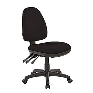 Office Star Ergonomic Dual Function Office Task Chair with Adjustable Padded Back and Built-in Lumbar Support, Armless, Dillon Black Fabric