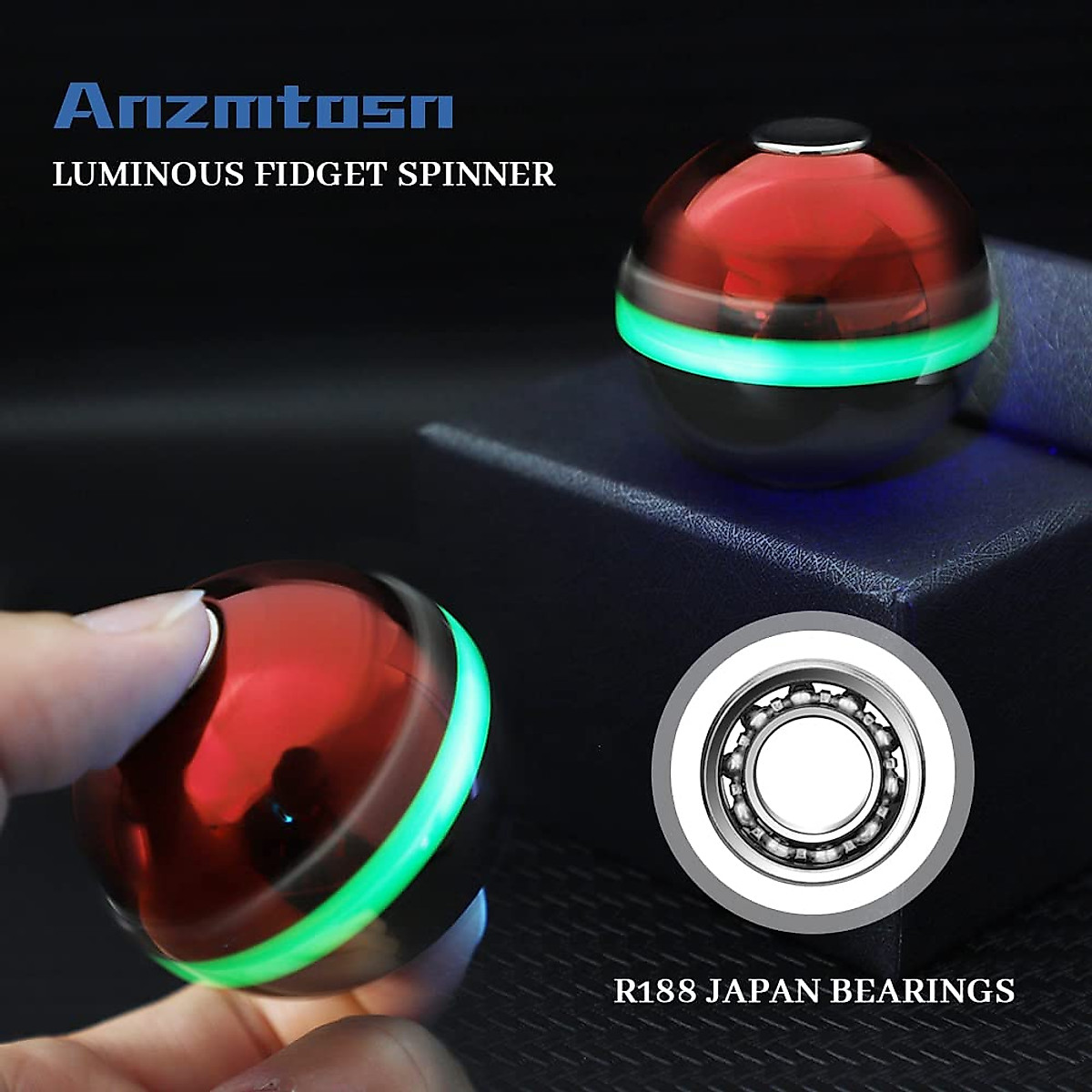 Cool Spere Fidget Spinners for Kids Adults, Magic Sphere Hand Finger Spinner Glow in The Dark, Metal Handheld Gadget Desk Toy Luminous Fingertip Gyro Goody Bag Fillers Idea Gift Prize Collection