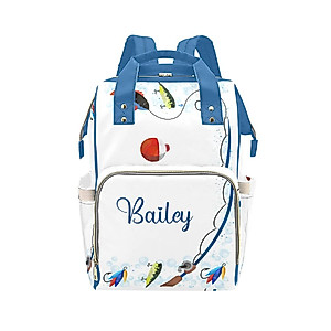 XOZOTY Funny Fishing Diaper Bags Backpack with Name Personalized Nursing Nappy Bag Travel Tote Bag Gifts