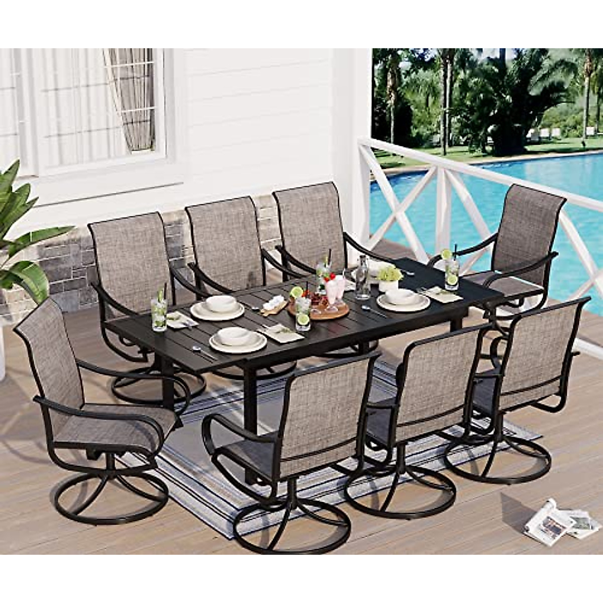 Sophia & William Patio Dining Set for 8 Expandable Patio Dining Table 6-8 Person with Patio Dining Chairs Textilene 9 Pieces Patio Furniture Set for Lawn Garden Backyard Pool All Weather