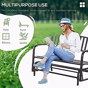 Outsunny Patio Glider Bench Outdoor Swing Rocking Chair Loveseat with Power Coated Sturdy Steel Frame, Black
