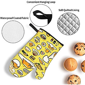 JKKL Gudetama Pattern，3pcs Oven Mitts and Pot Holders for Kitchen,Cooking,Baking,Grilling,BBQ