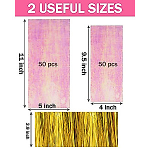 Labeol 100pcs Iridescent Cellophane Bags Goodie Bags Candy Bags 5×11 4×9.5 Treat Bags with Ties Clear Gift Bags Holographic Party Favor Bags for Birthday Wedding Baby Shower Valentines Day