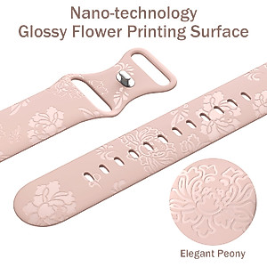 5 Pack Flower Engraved Silicone Band Compatible With Apple Watch Band 38mm 40mm 41mm, Elegant Peony Fancy Designer Sport Women Band Replacement for iWatch Series 8 7 6 5 4 3 2 1 SE Black White