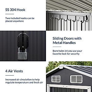 BELLEZE 6 x 4 FT Outdoor Storage Shed, Reinforced Garden Shed with Air Vent, Lockable Door, Weatherproof Metal Outside Storage Shed for Store Bike, Tools, Lawnmower, Outdoor Chairs in Backyard, Patio