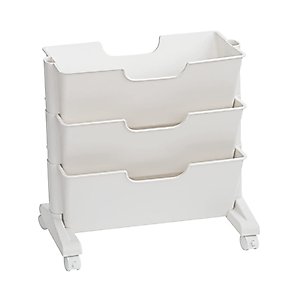 Pssopp Movable Bookshelf, White Large 3 Layers Capacity Bookcase Under Desk Rolling Office Paper Organizer Mobile Book Cart for Home Office