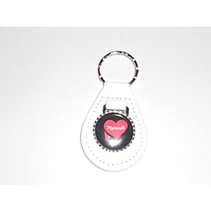 1967 1968 1969 1970 FURY VIP BARRACUDA VALIANT HEART LOGO LEATHER KEYCHAIN - WHITE