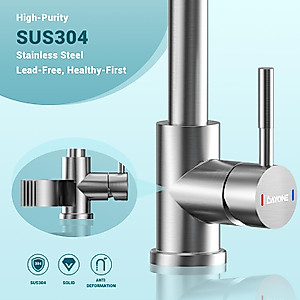 DAYONE Kitchen Fuacet with Soap Dispenser Brushed Nickel, 3 Modes Stainless Steel for 1/2 Holes Kitchen Sink, 360° Single Handle High Arc Sink Faucet with Pull Down Sprayer, DAY-CR0014