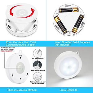 Mlambert 4 Pack Motion Sensor LED Night Light, Non-Fall Cordless Battery-Powered Wall Light, Stick-on Magnet Closet Lights, Safe Lights for Stairs, Hallway, Kitchen, Cabinet, White