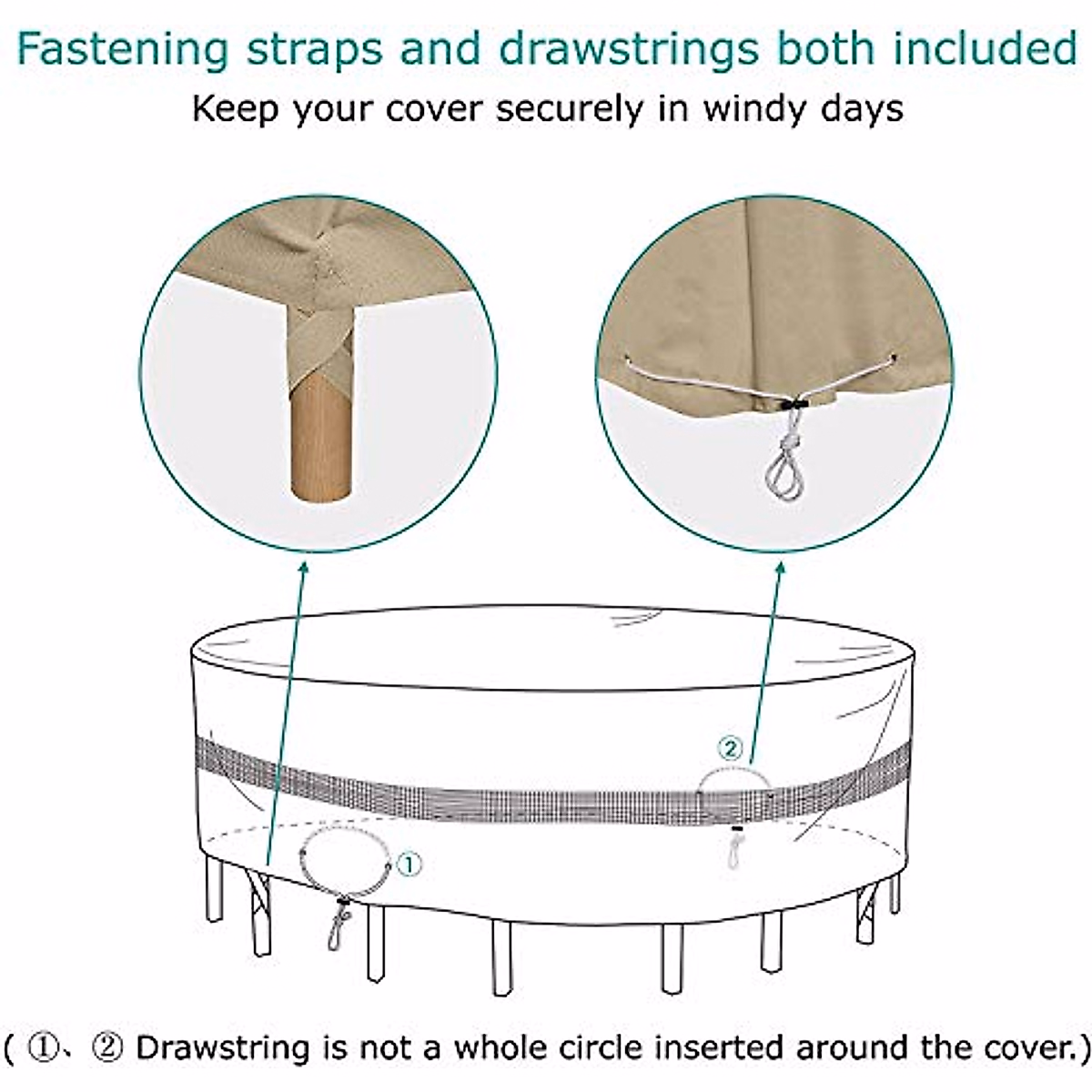 SunPatio Outdoor Table and Chairs Cover Round, Heavy Duty Waterproof Patio Furniture Set Cover Large, All-Weather Protection Outdoor Furniture Cover for Patio Furniture, 84" Dia x 30" H, Beige