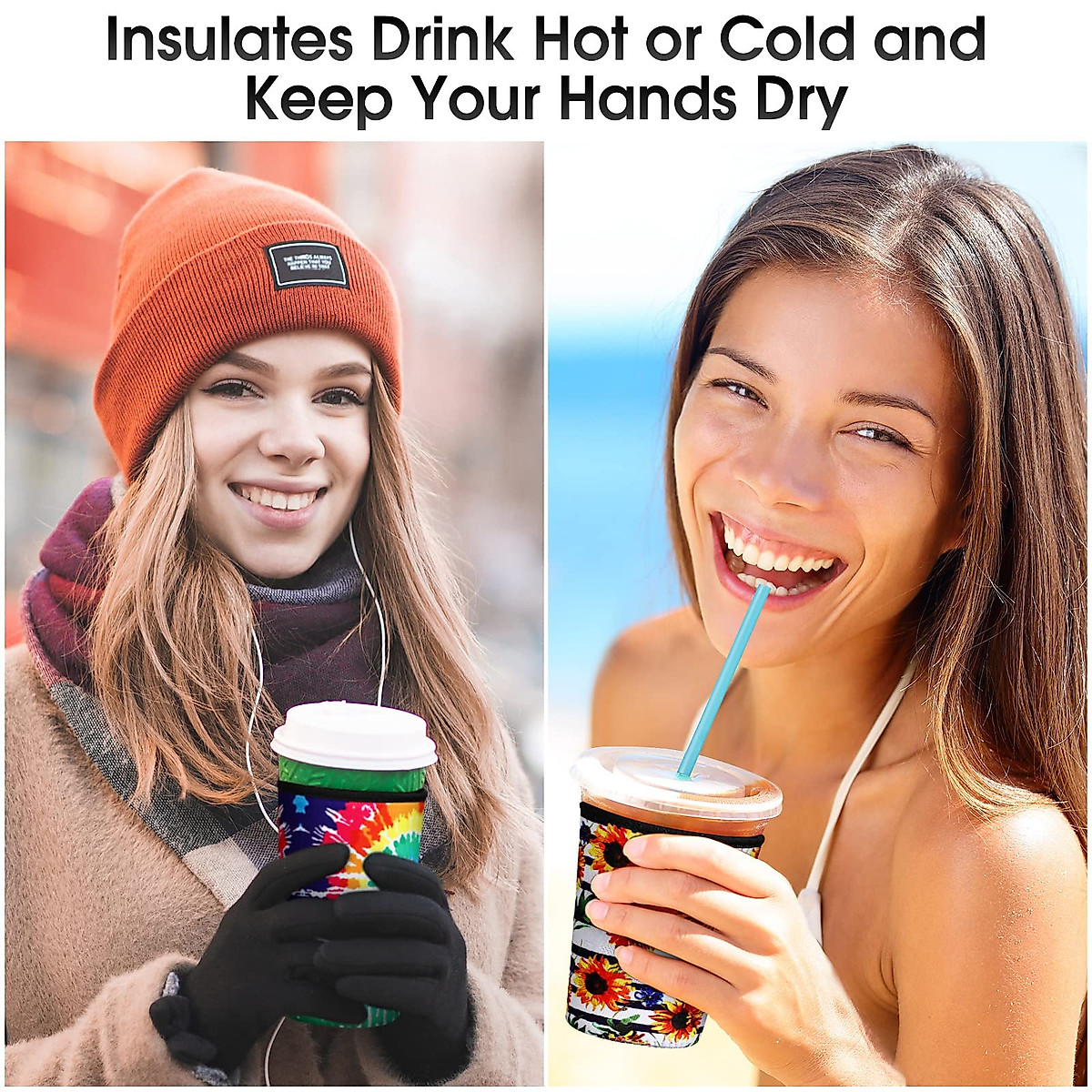 20 Pcs Reusable Iced Coffee Sleeve Neoprene Insulator Cup Sleeve for Cold Beverages Cups Neoprene Holder for Cold and Hot Drinks Fits Coffee Cups (30-32oz, Large)