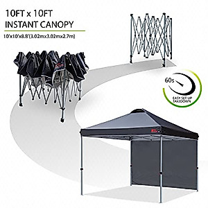 MASTERCANOPY Durable Ez Pop-up Canopy Tent with 1 Sidewall (10'x10',Black)