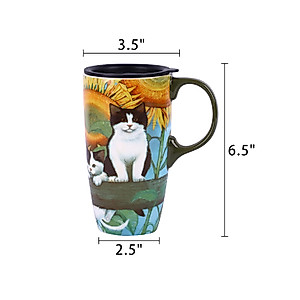 Topadorn Coffee Ceramic Mug Porcelain Latte Tea Cup With Lid 17oz. Cat