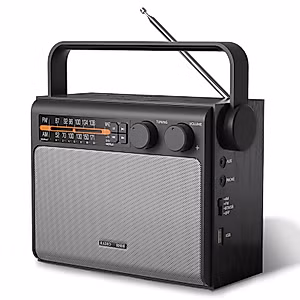 YOWGULF Portable AM FM Radio, Bluetooth Radio with Best Reception,Transistor Radio Plug in Wall or Battery Powered, Radio with Headphone Jack, USB, Aux in, Big Speaker, for Home Outdoor Gift
