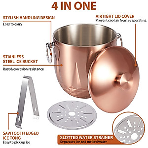 LRYYBTI Ice Bucket with Lid, Double Wall Stainless Steel Insulated ice Bucket, Champagne Bucket, Wine Bucket for Parties, Cocktail bar, Copper, 3L