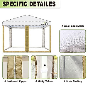 Hisinly Canopy Mesh Sidewalls for 10x10 Pop Up Canopy, 300D Oxford Fabric with Silver Caoting, Sidewall Netting, 4 Pieces Mesh Sidewalls with Door, Kahki (Canopy Tent NOT Included) (SW-04-4)