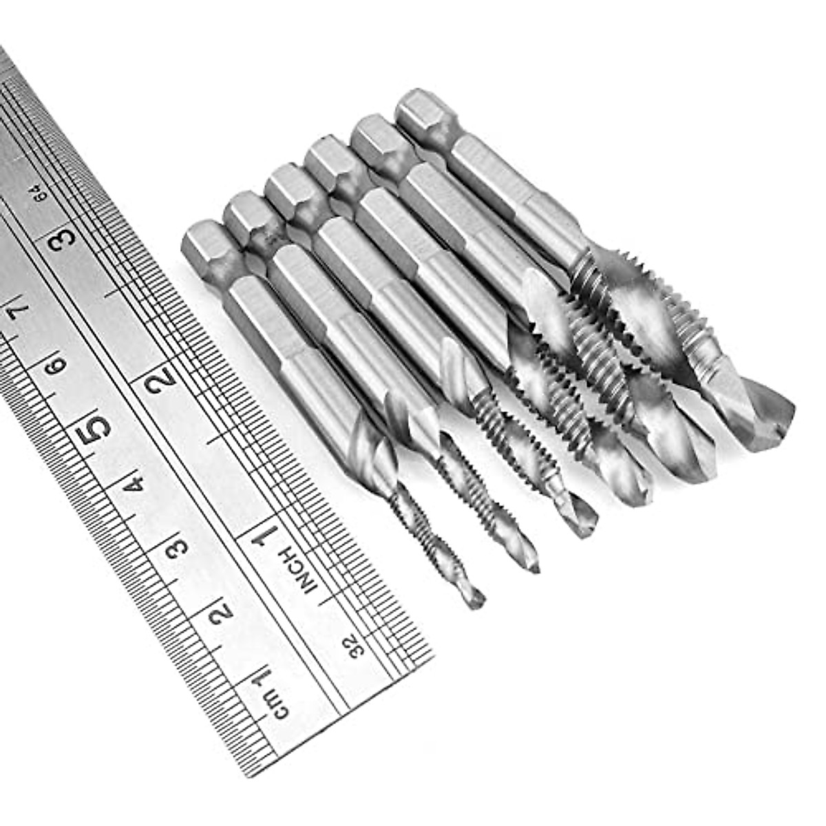 6PCs Hex Shank Screw Taps Metric Drilling Tapping Tools M3x0.5/M4x0.7/M5x0.8/M6x1/M8x1.25/M10x1.5(Silver)