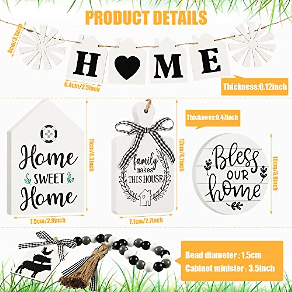 10 Pcs Farmhouse Tiered Tray Decor Farmhouse Home Decor Mini Signs Rustic Home Wood Sign Cutting Broad House Shaped Table Decor Buffalo Plaid Farm Fresh Sign (Home Style)