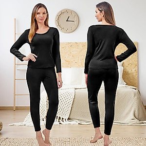 Patelai 3 Sets Thermal Underwear for Women with Fleece Lined Long Underwear Women Base Layer Women Cold Weather(Black, Medium)