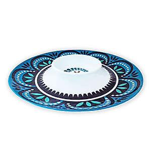 WunderfulThings Chip Dip Bowl Chips & Salsa Dish All-in-One JUMBO Serving Bowl for Chips and Dip - Shatter Resistant Embossed Melamine (hard plastic resin)