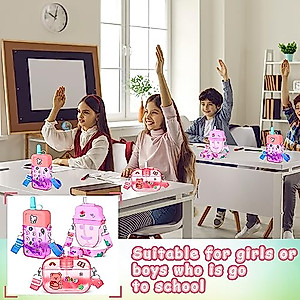 Honeydak 3 Pcs Cute Water Bottles with Straws Camera Ice Cream Bar Watermelon Adjustable Strap Plastic Water Bottle for School Kids (Novel Style,Pink)