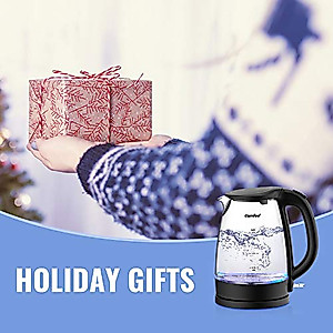 COMFEE' Glass Electric Tea Kettle & Hot Water Boiler(BPA-Free), 1.7L, Cordless with LED Indicator, 1500W Fast Boil, Auto Shut-Off and Boil-Dry Protection