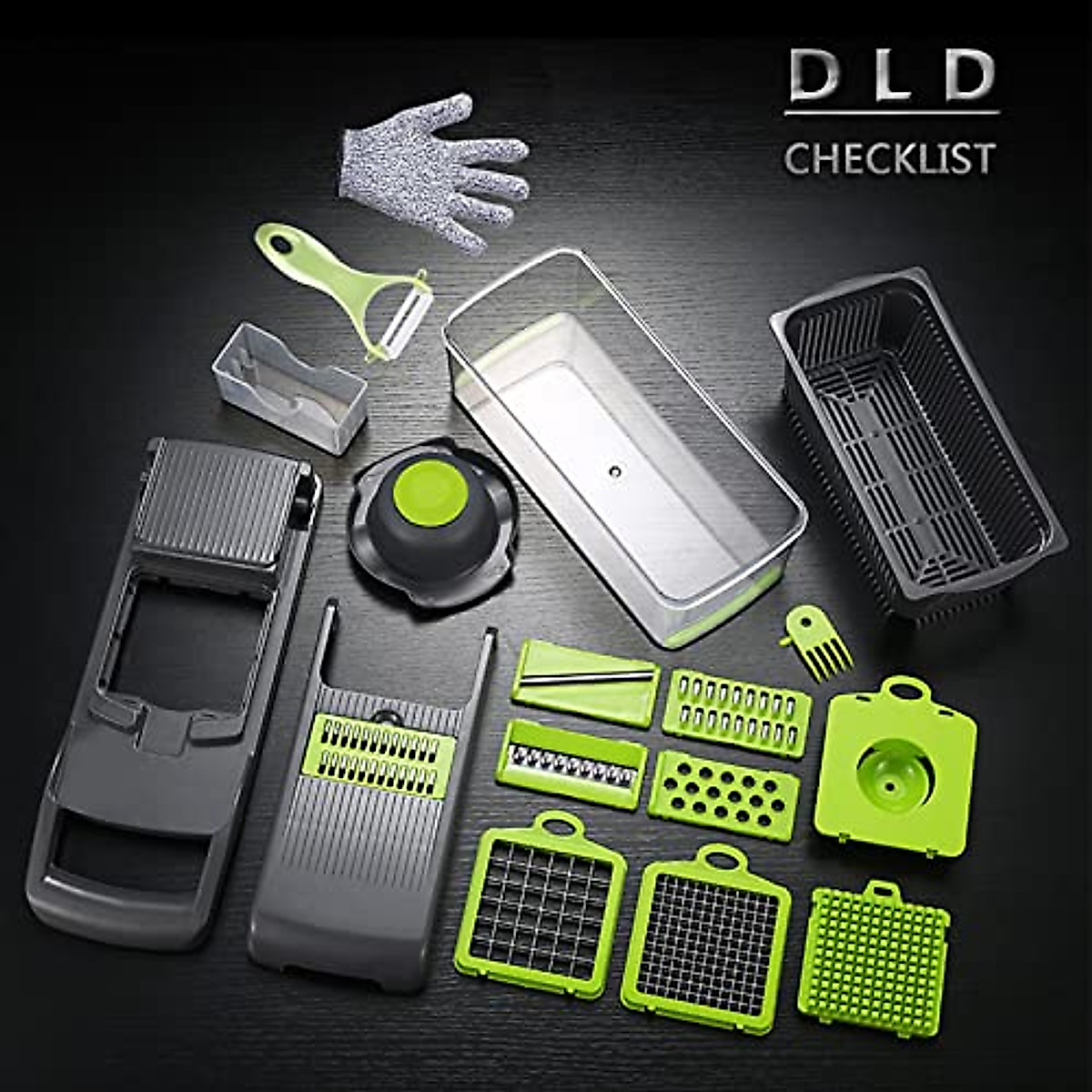 DLD Mandoline Slicer, Vegetable Chopper, Pro Food Chopper Vegetable Cutter and Dicers, Onion Chopper with Container, Vegetable Slicer and Chopper for - 8 Blades 1xCutting gloves