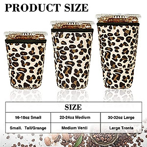 Kiatoras 3 Pack Reusable Iced Coffee Sleeve Neoprene Insulator Sleeve for Iced Coffee Cups or Cold Beverages Cups (Leopard)