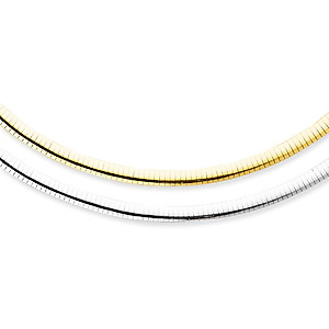 14k White and Yellow Gold Two Toned 6mm Reversible White and Yellow Domed Omega Necklace Chain 18"