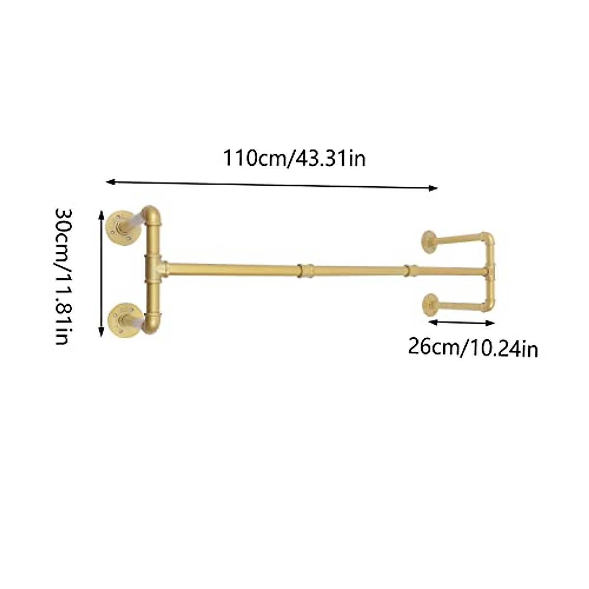 Bathrena Wall Mounted Clothes Rack Industrial Pipe Wall Mounted Garment Rack Clothes Storage Hanging Rack Heavy Duty Detachable Multi-Purpose Hanging Rod for Closet Storage (Gold-14.56*5.51in)