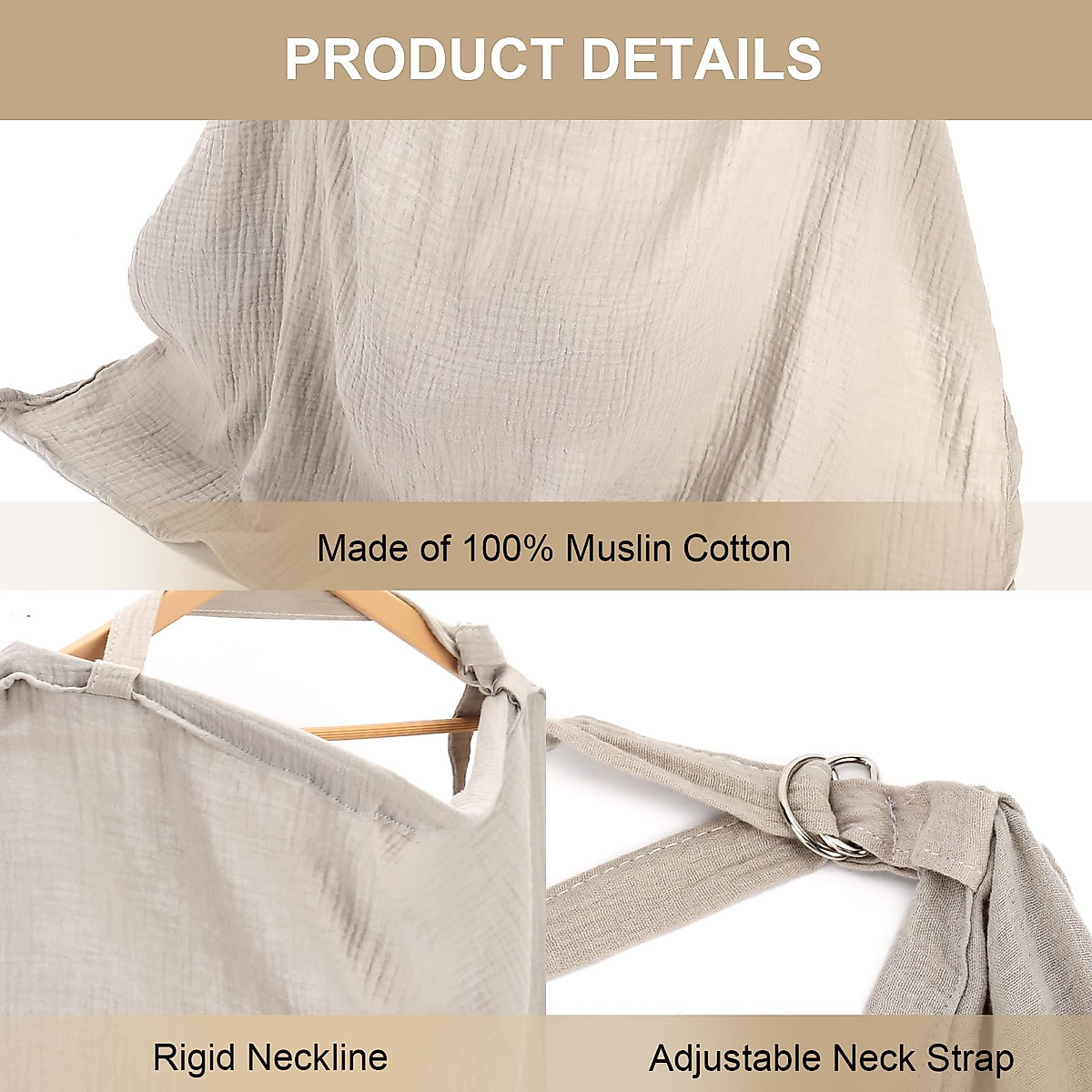 Abaokai Muslin Nursing Cover, Breastfeeding Cover, Soft Cotton Multi-Use Privacy Nursing Covers with Adjustable Neck Strap (Grey)